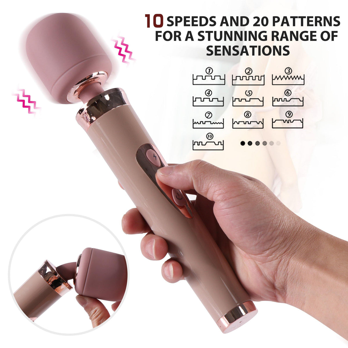 Cordless Wand Massager Vibrator 20 Vibration Patterns 10 Powerful Spee Sex Machine And Sex Doll